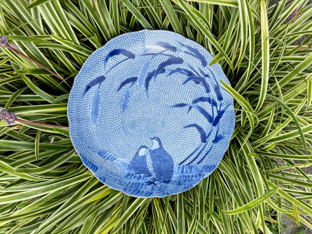 Antique Arita Blue Chinese Quail Pedestal Bowl. Fine Porcelain. Made in ...