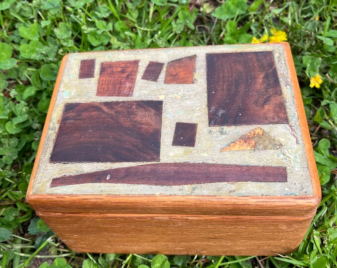 RARE Vintage 1984 Hand Made Wooden Box With Exotic Wood Mosaique Art by ...