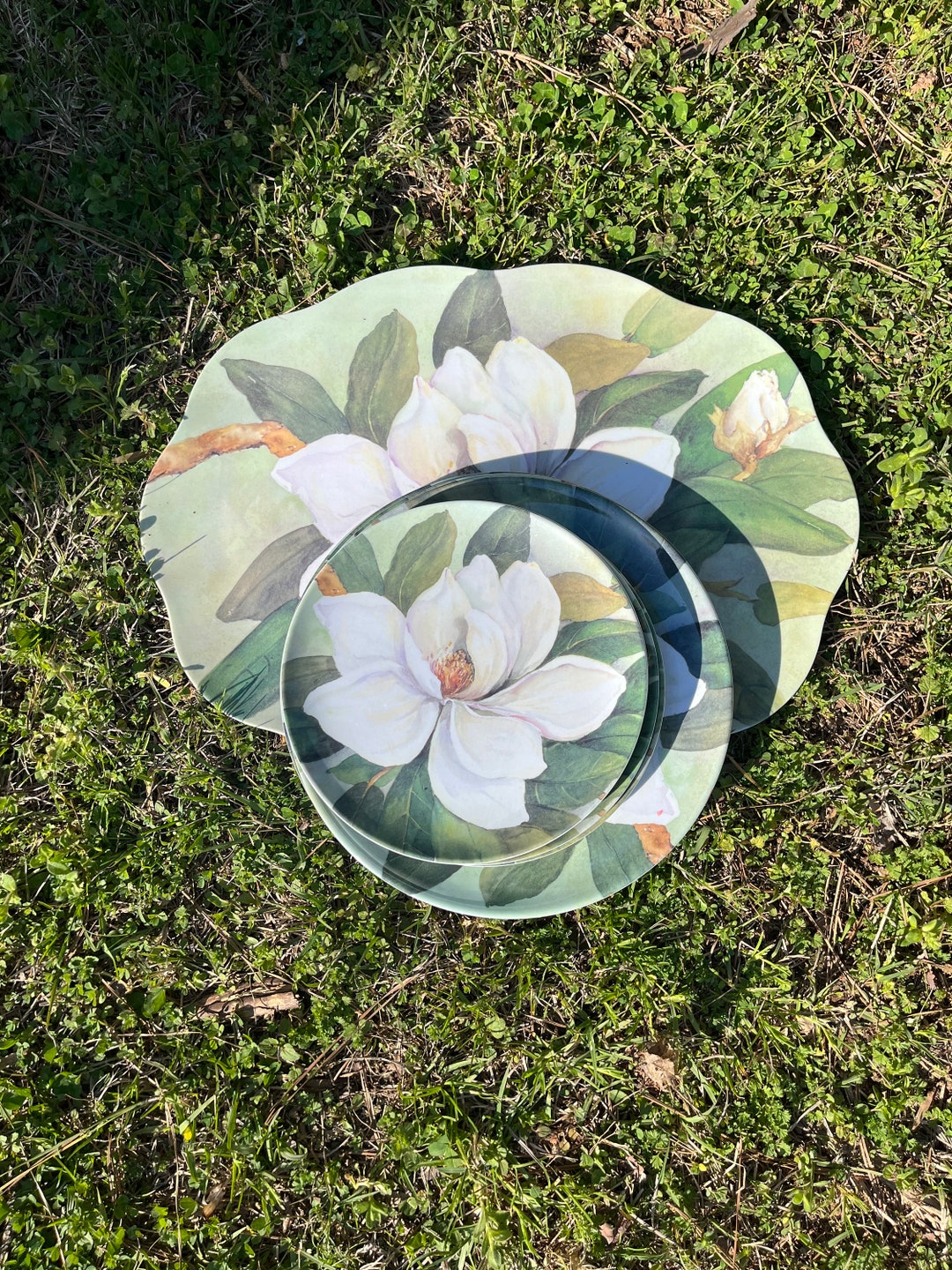 Vintage Magnolia Melamine Picnic/dinner Set 4 Salad Plates, 4 Dinner ...