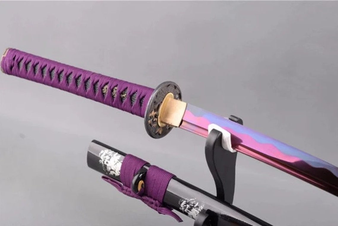 Handmade Katana Majestic Purple Color T10 Steel Blade With Hamon Sharp ...