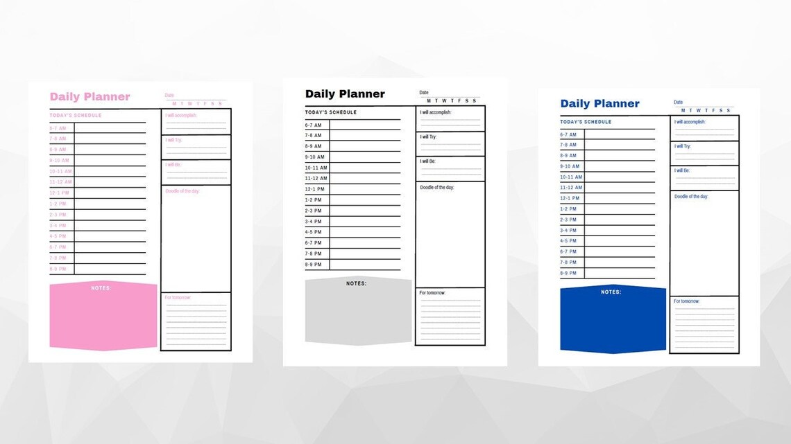 Daily Planner, Various Colors, Instant Download PDF Printable, ADHD ...