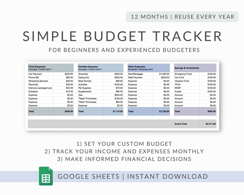 Simple Monthly Budget and Spending Tracker on Google Sheets | Create a ...