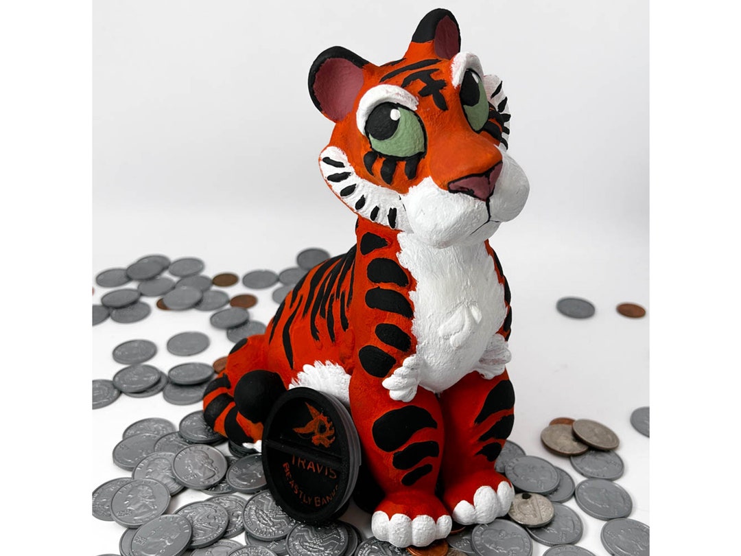 Whimsical 3D Printed Orange Tiger Bank A Cute Feline Gift for - Etsy