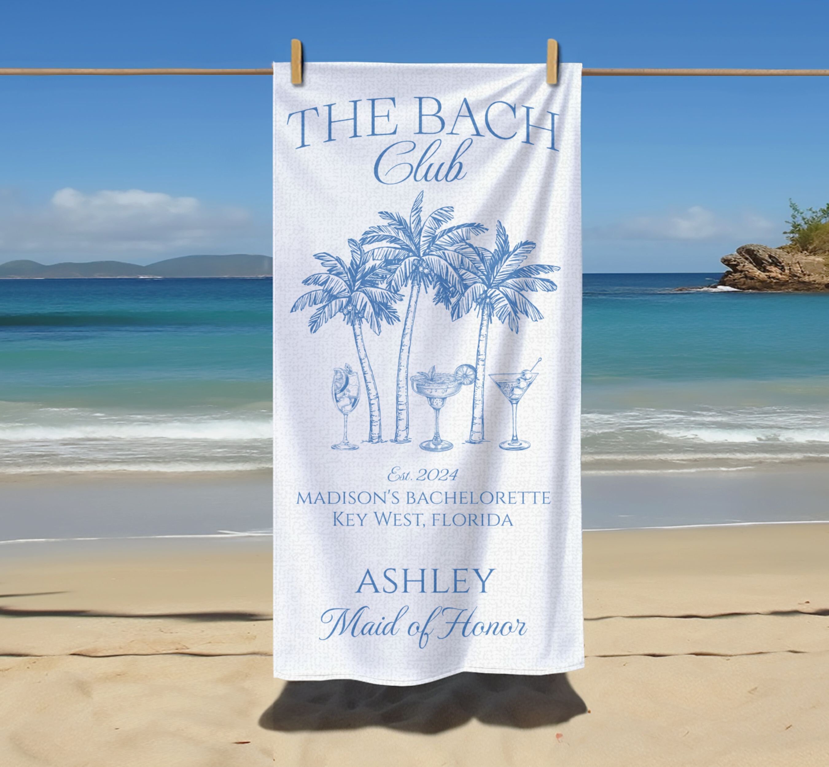 The Bach Club Beach Towel, Custom Bachelorette Party Location Beach ...