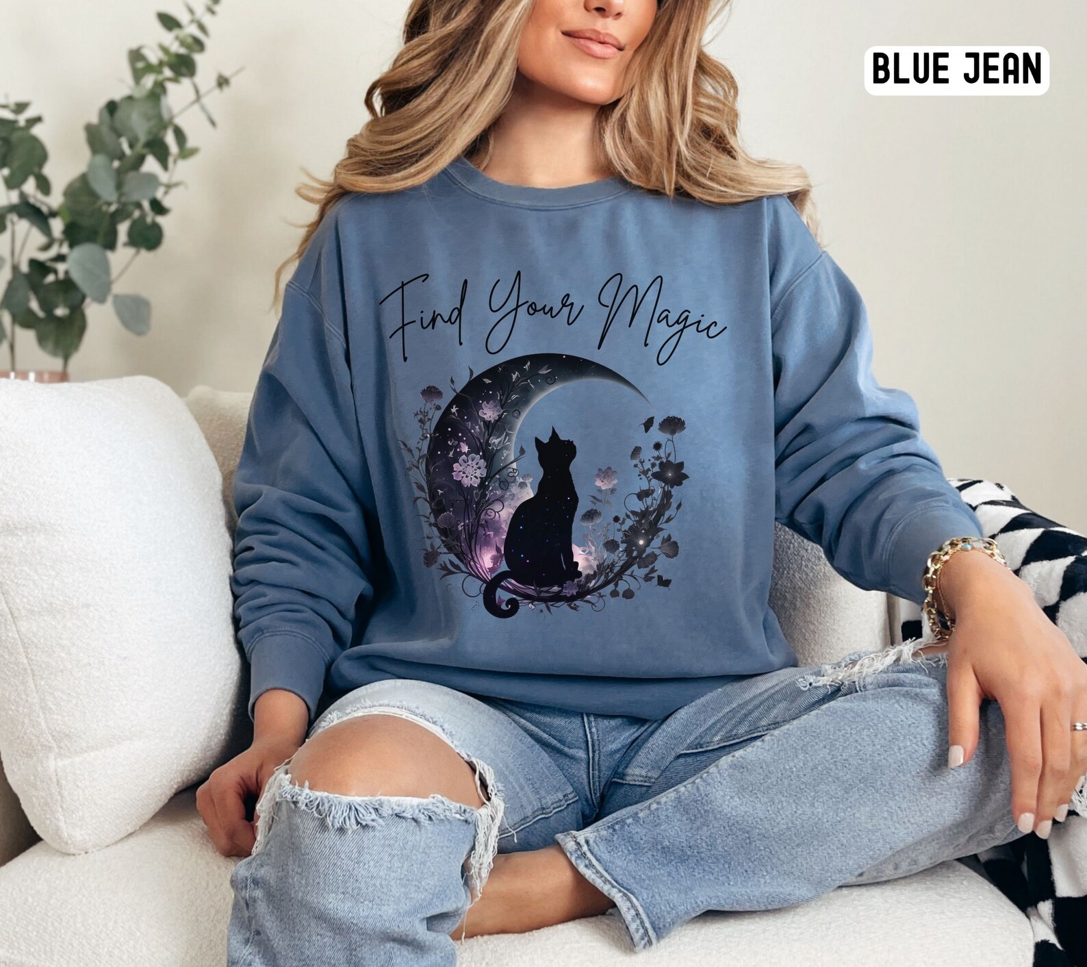 Celestial Black Cat Moon Sweatshirt, Comfort Colors Sweatshirt, Moon ...