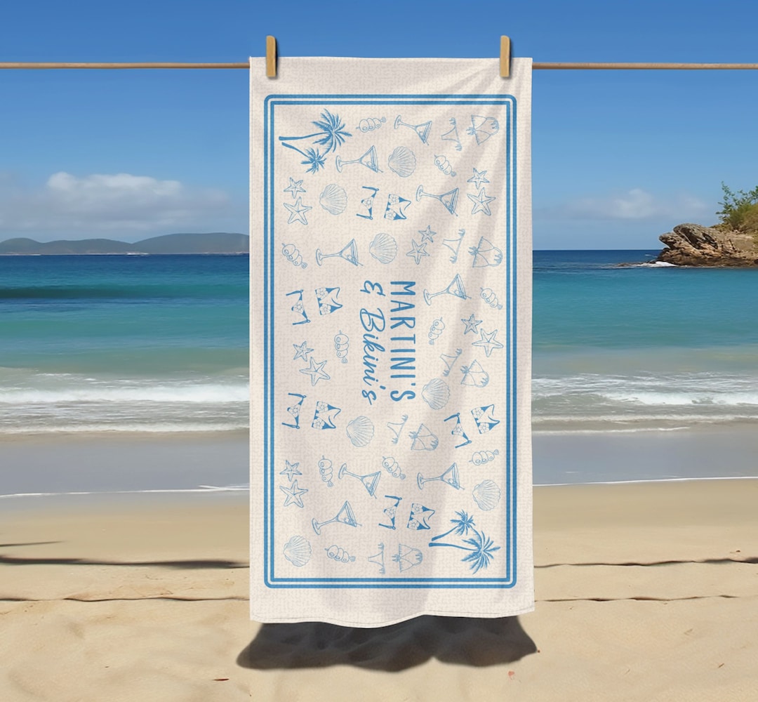 Martinis and Bikinis Beach Towel, Vintage Summer Beach Towels, Retro ...