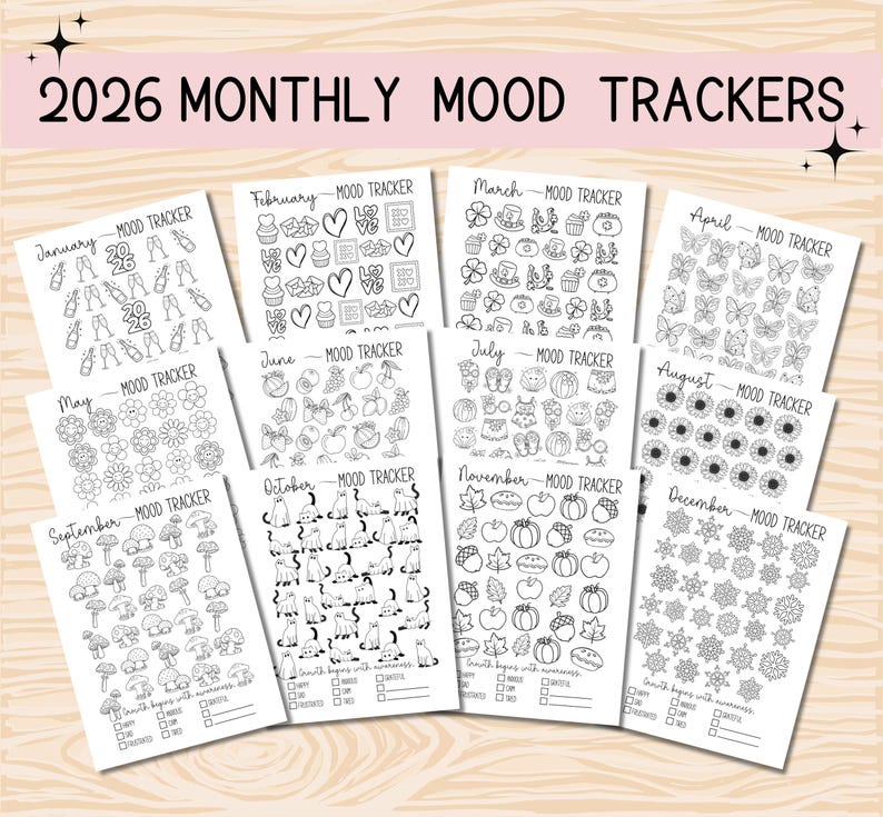 2026 Daily Mood Trackers for Every Month, Digital Daily Mood Tracker ...