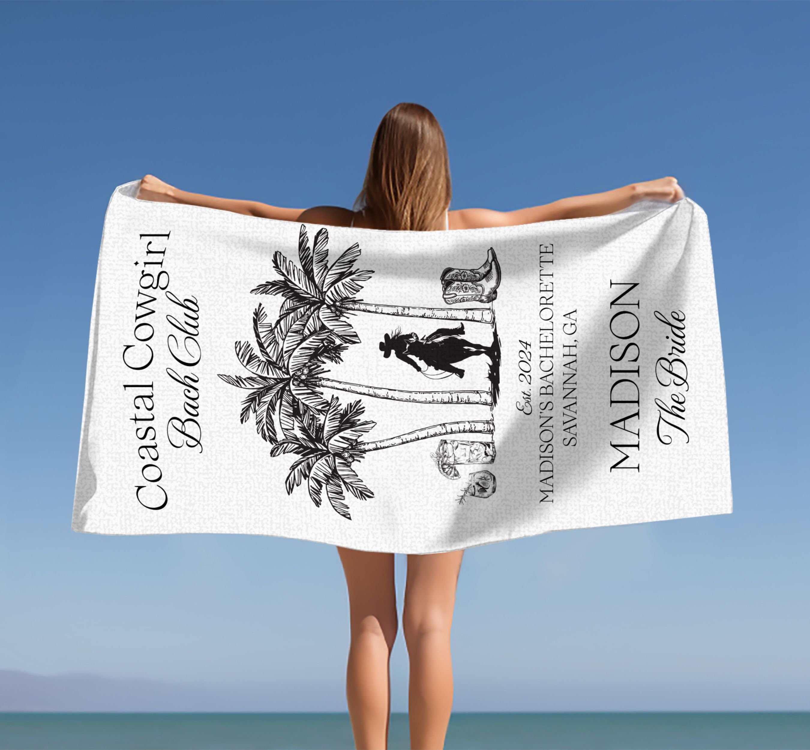 Coastal Cowgirl Bach Club Beach Towel, Custom Bachelorette Party ...