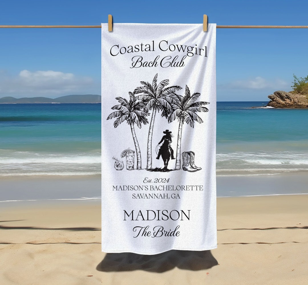 Coastal Cowgirl Bach Club Beach Towel, Custom Bachelorette Party ...