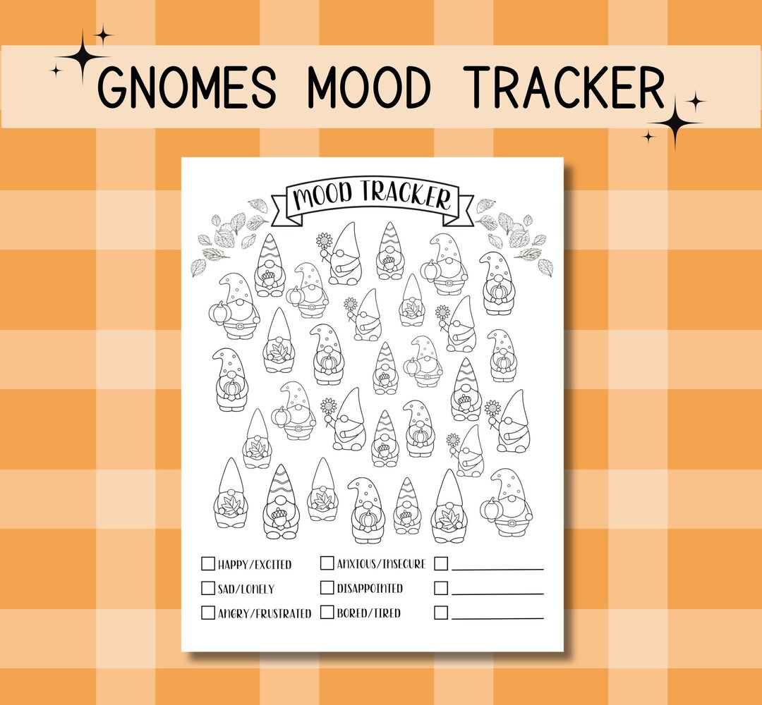 Gnome Mood Tracker, Digital Daily Mood Tracker, Printable Journal Page ...