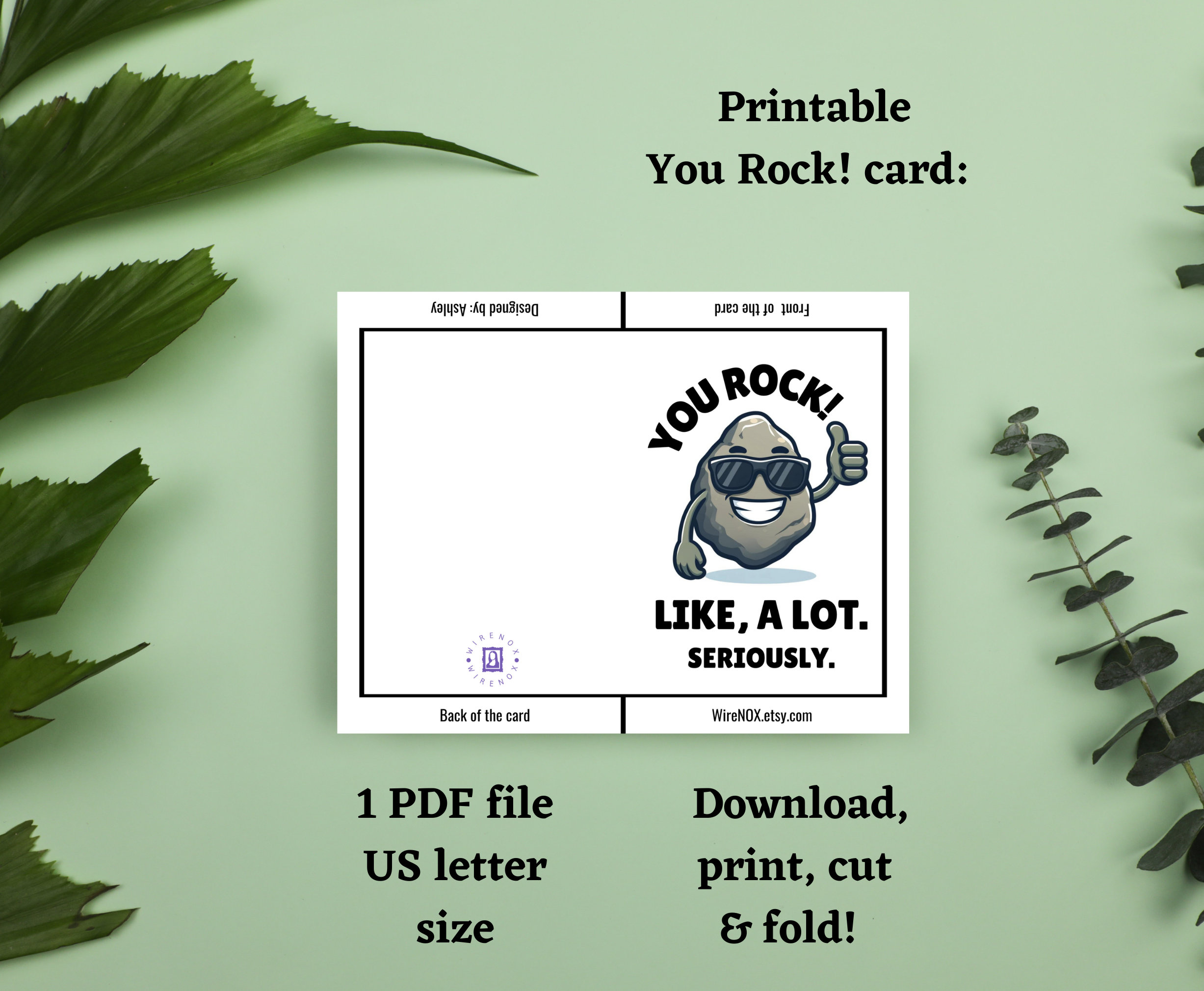 You Rock Greeting Card, Smiling Rock With Sunglasses, Digital Download ...