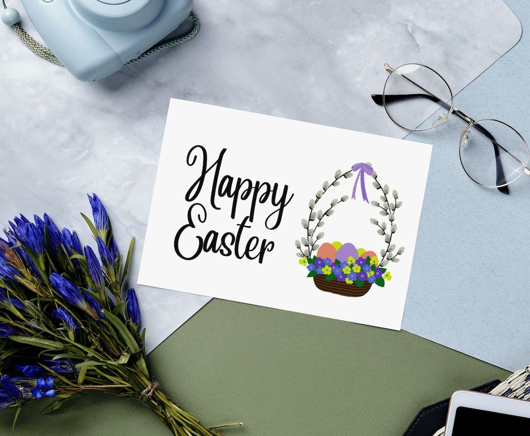 Happy Easter Card Printable Instant Download PDF 5x7 Foldable Holiday ...