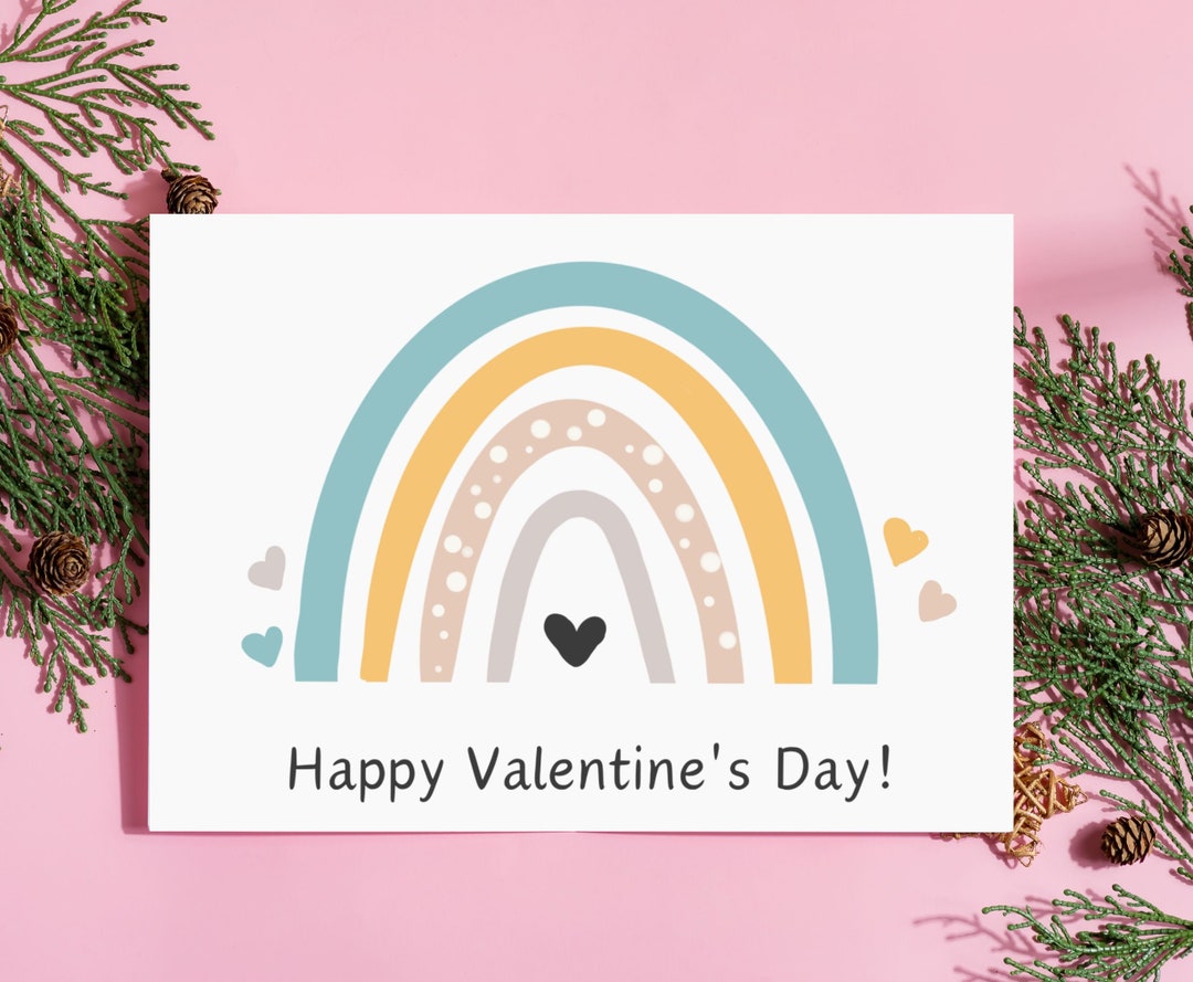 Printable Simple Rainbow Valentine's Day, Happy Valentine's Day Gift ...