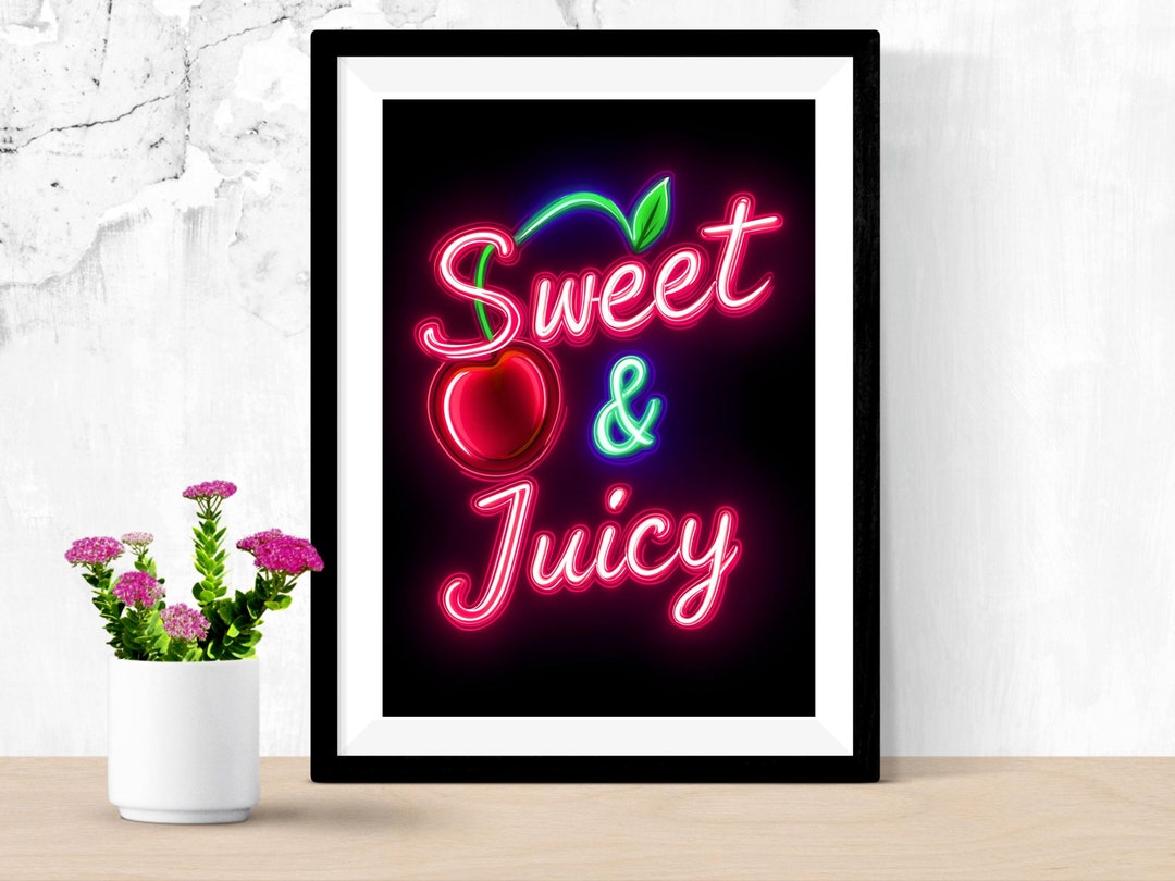 Neon Cherry Wall Art, Retro 80s Sign (digital Print) - Etsy