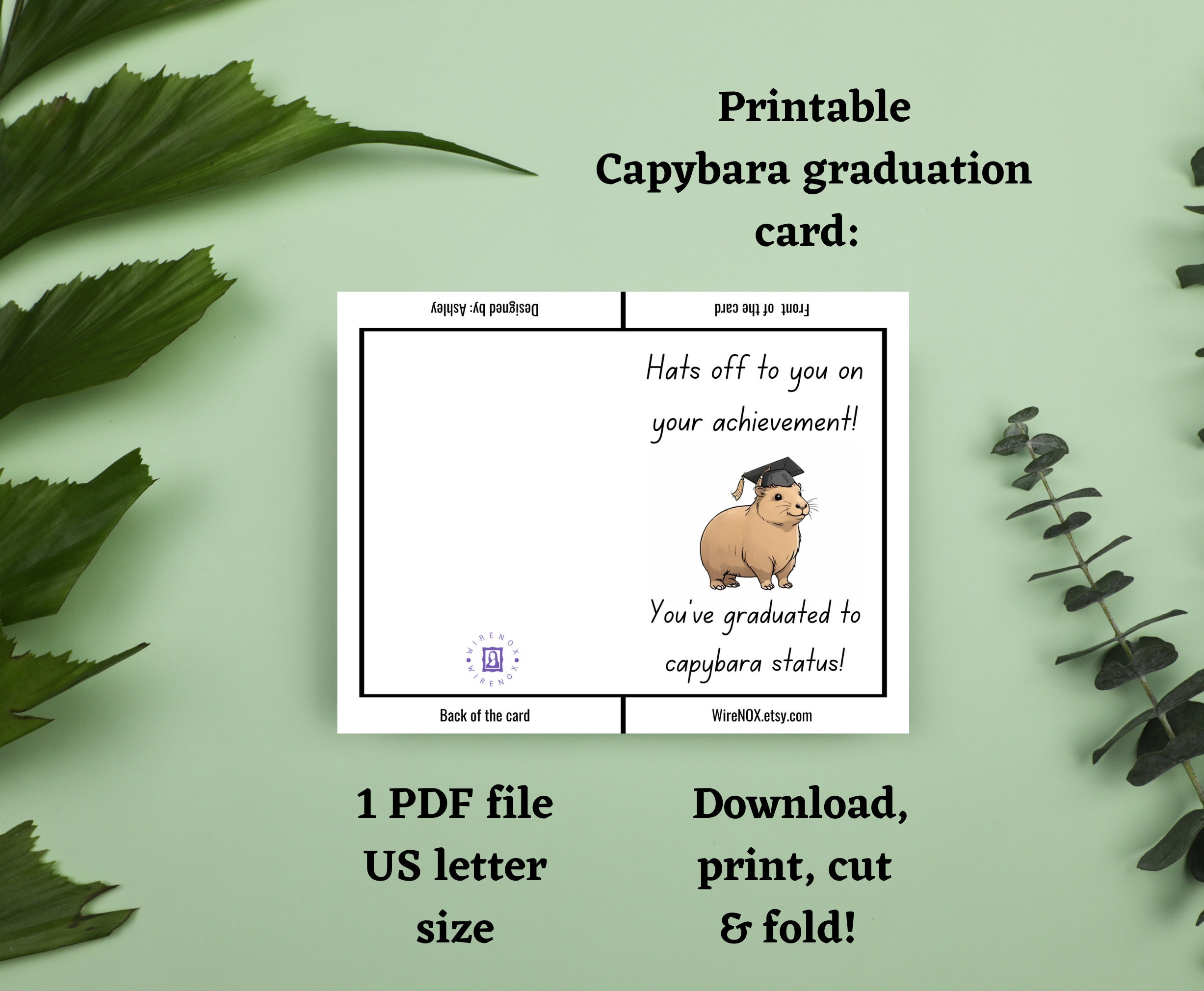 Capybara Graduation Card, Cute Capybara, Funny Grad Card, Printable ...