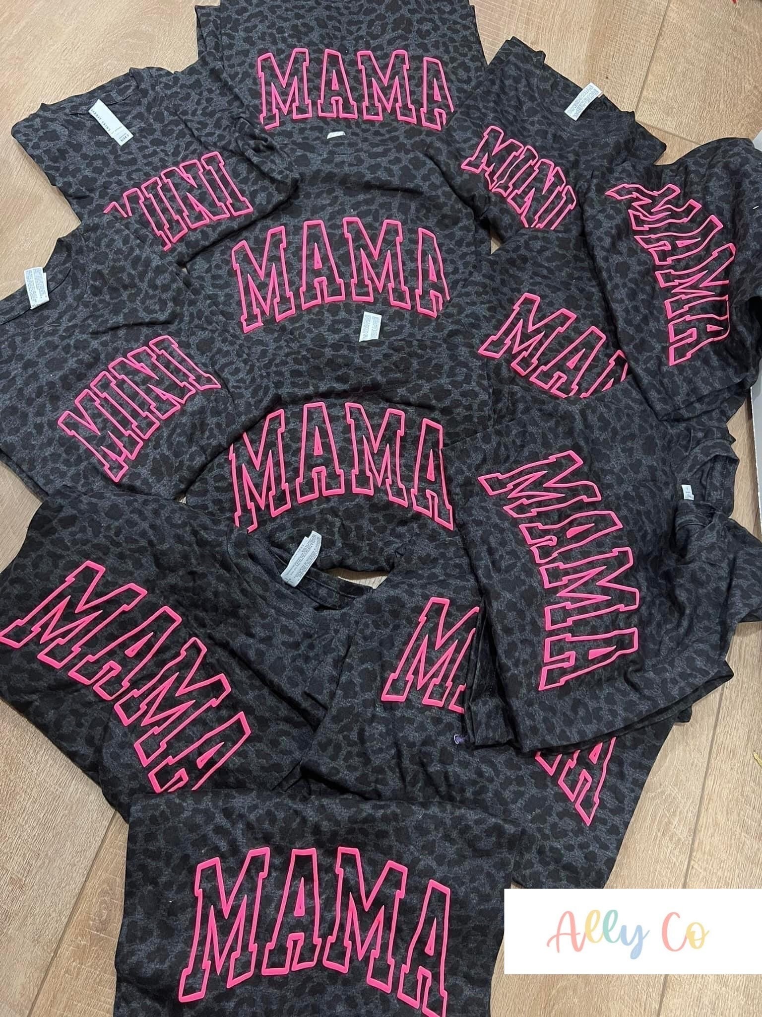 Mama Puff Leopard Tee, Trend Neon Pink Puff Vinyl, Mini Matching Set ...