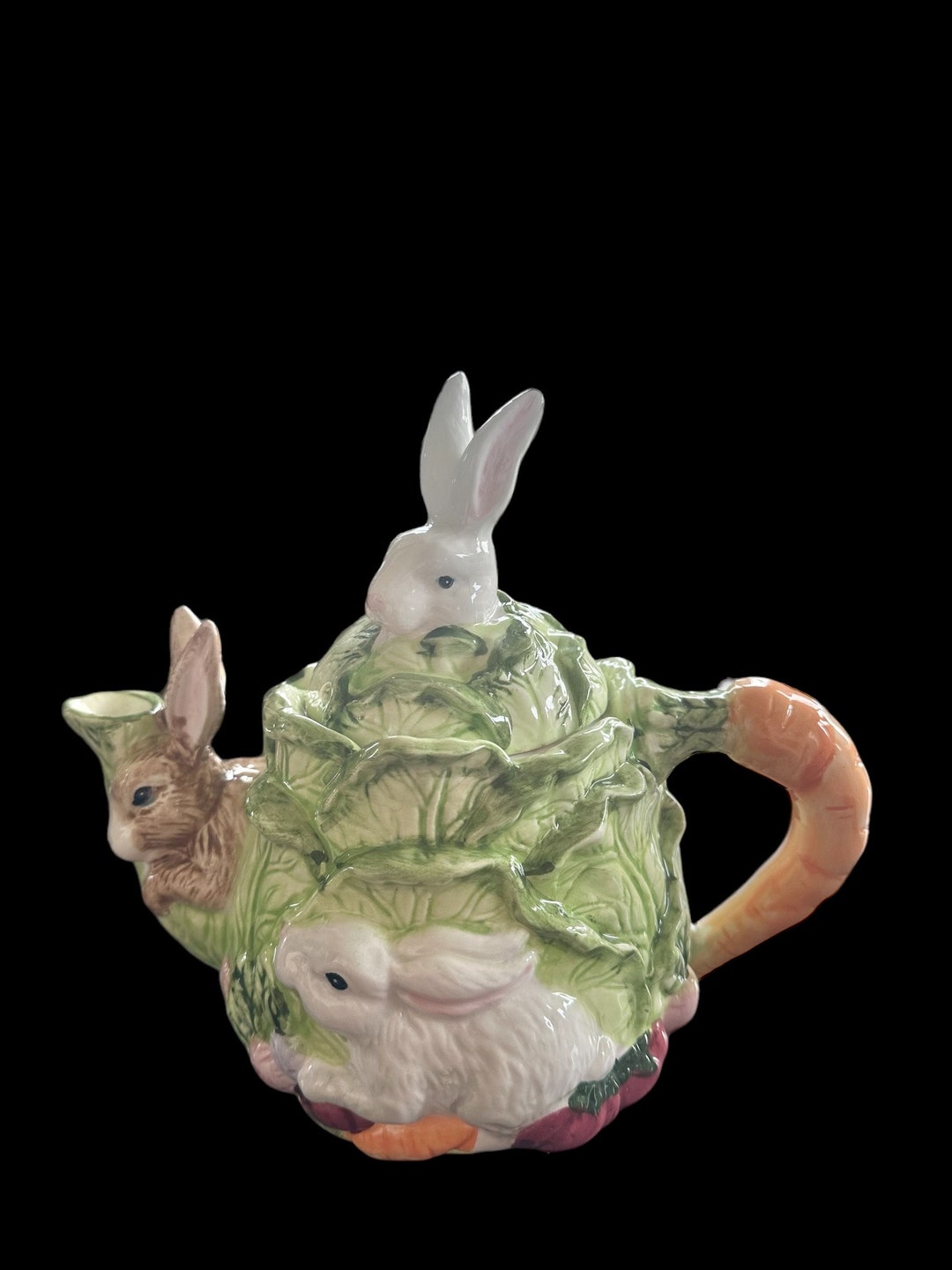 Bunny on Cabbage Teapot by Nantucket - Etsy