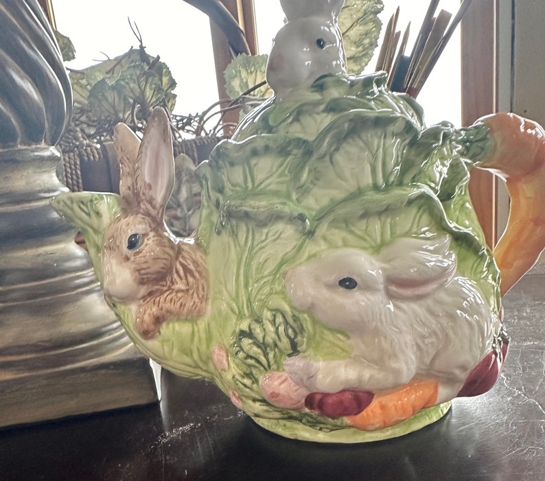 Bunny on Cabbage Teapot by Nantucket - Etsy