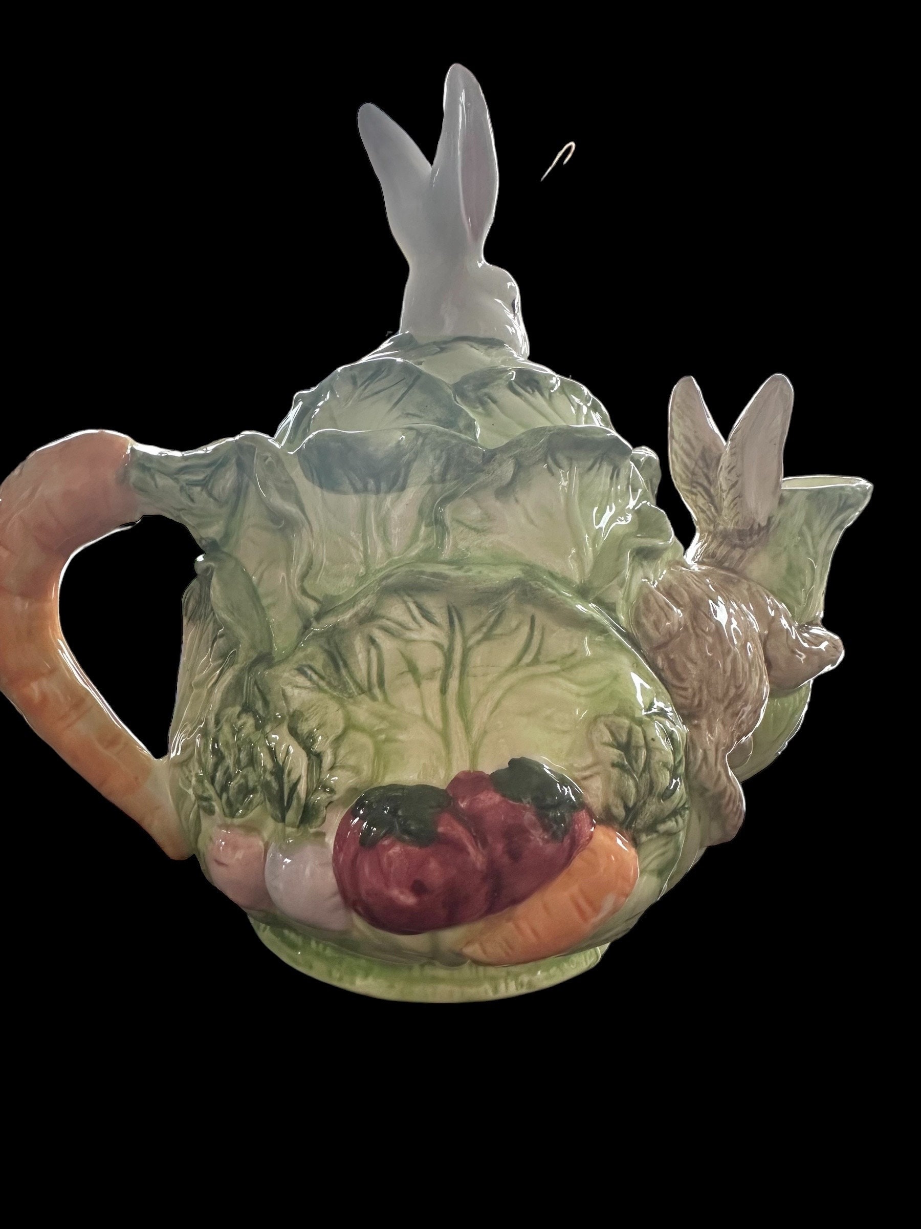 Bunny on Cabbage Teapot by Nantucket - Etsy