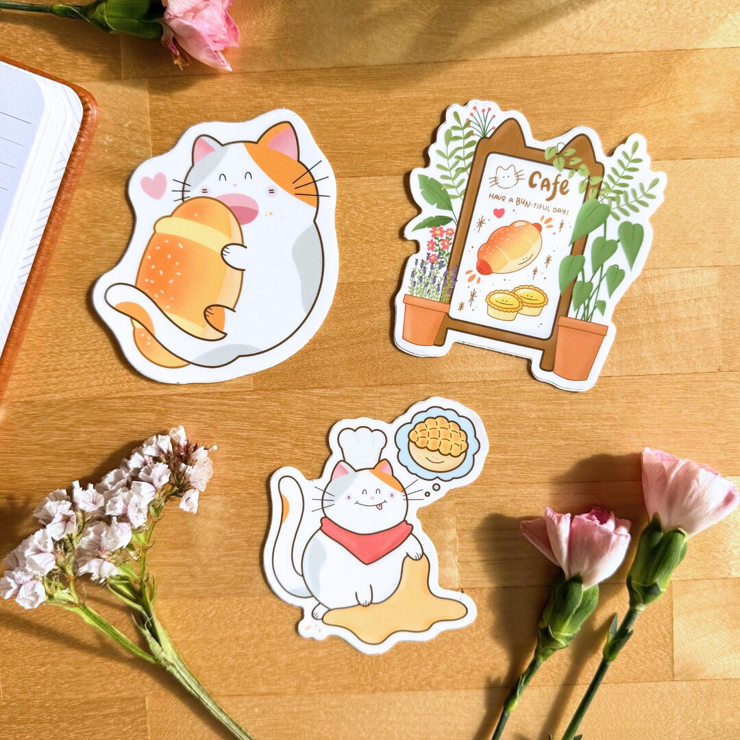 Cute Cat Bakery Stickers, Asian Bread Stickers, Cocktail Bun Sticker ...