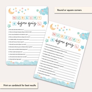 Guess the Nursery Rhyme Game, Printable Baby Shower Game, Moon and Star ...
