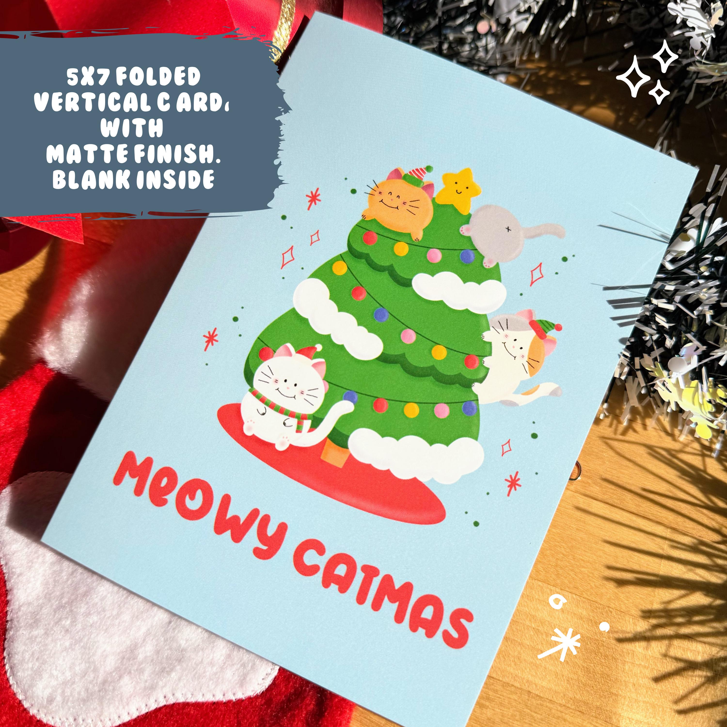 Merry Catmas, Christmas Card, Holiday Cat Greeting Card, Cute Cat Xmas ...