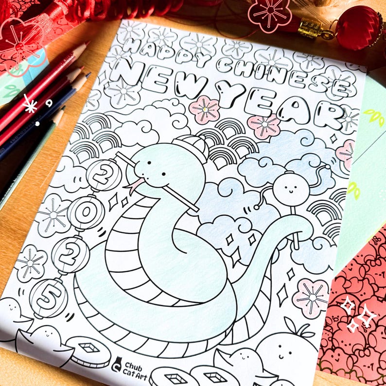 Chinese New Year Coloring Page, Lunar New Year Coloring Page, Children ...