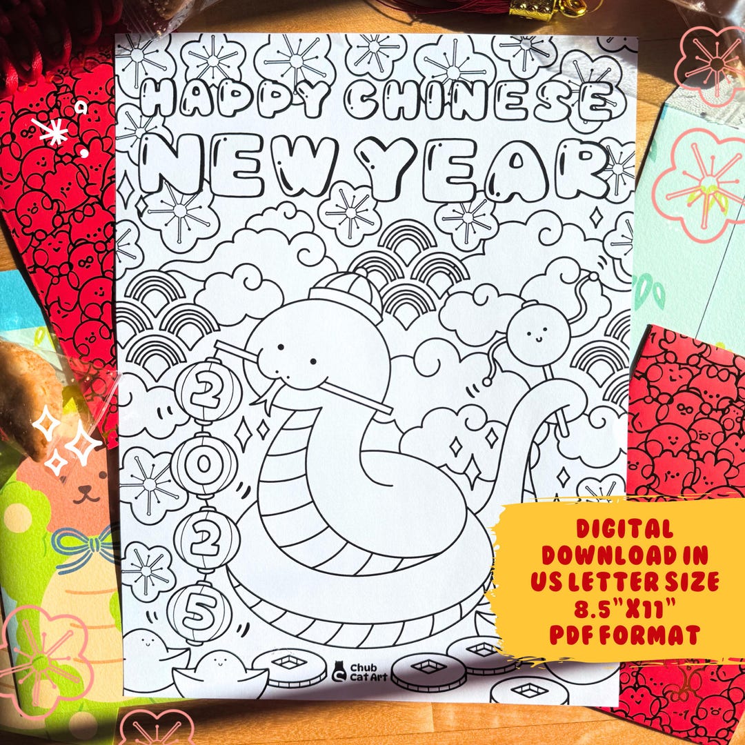 Chinese New Year Coloring Page, Lunar New Year Coloring Page, Children ...