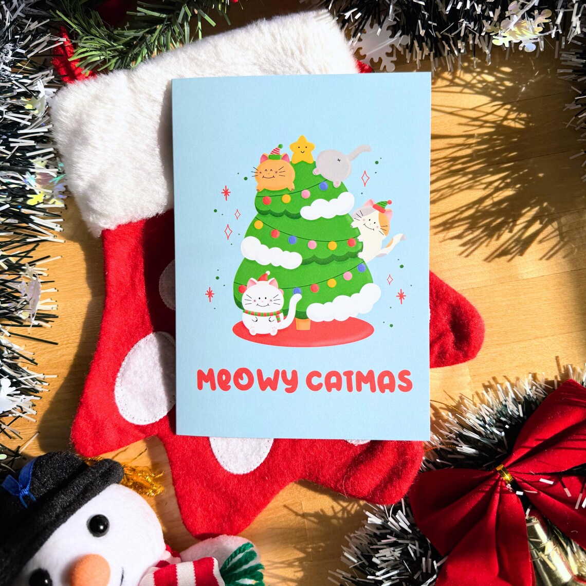 Merry Catmas, Christmas Card, Holiday Cat Greeting Card, Cute Cat Xmas ...