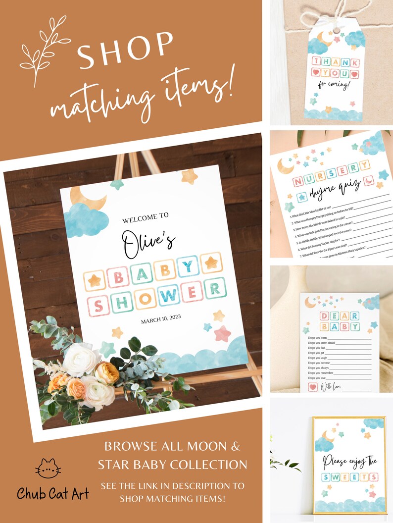 Guess the Nursery Rhyme Game, Printable Baby Shower Game, Moon and Star ...