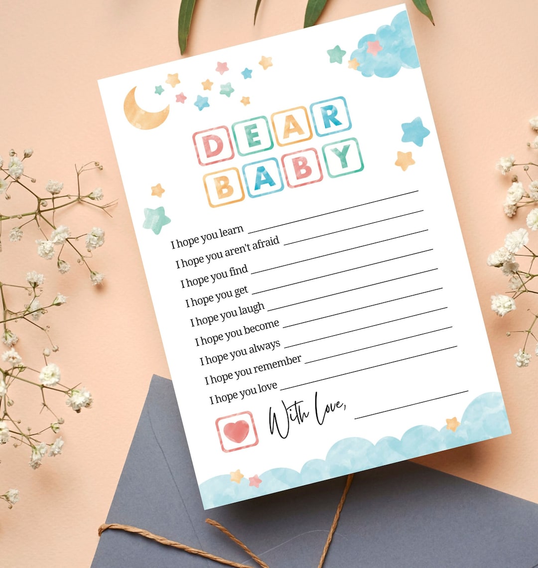 Dear Baby Shower Game, Dear Baby Wish Card, Printable Baby Shower Game ...