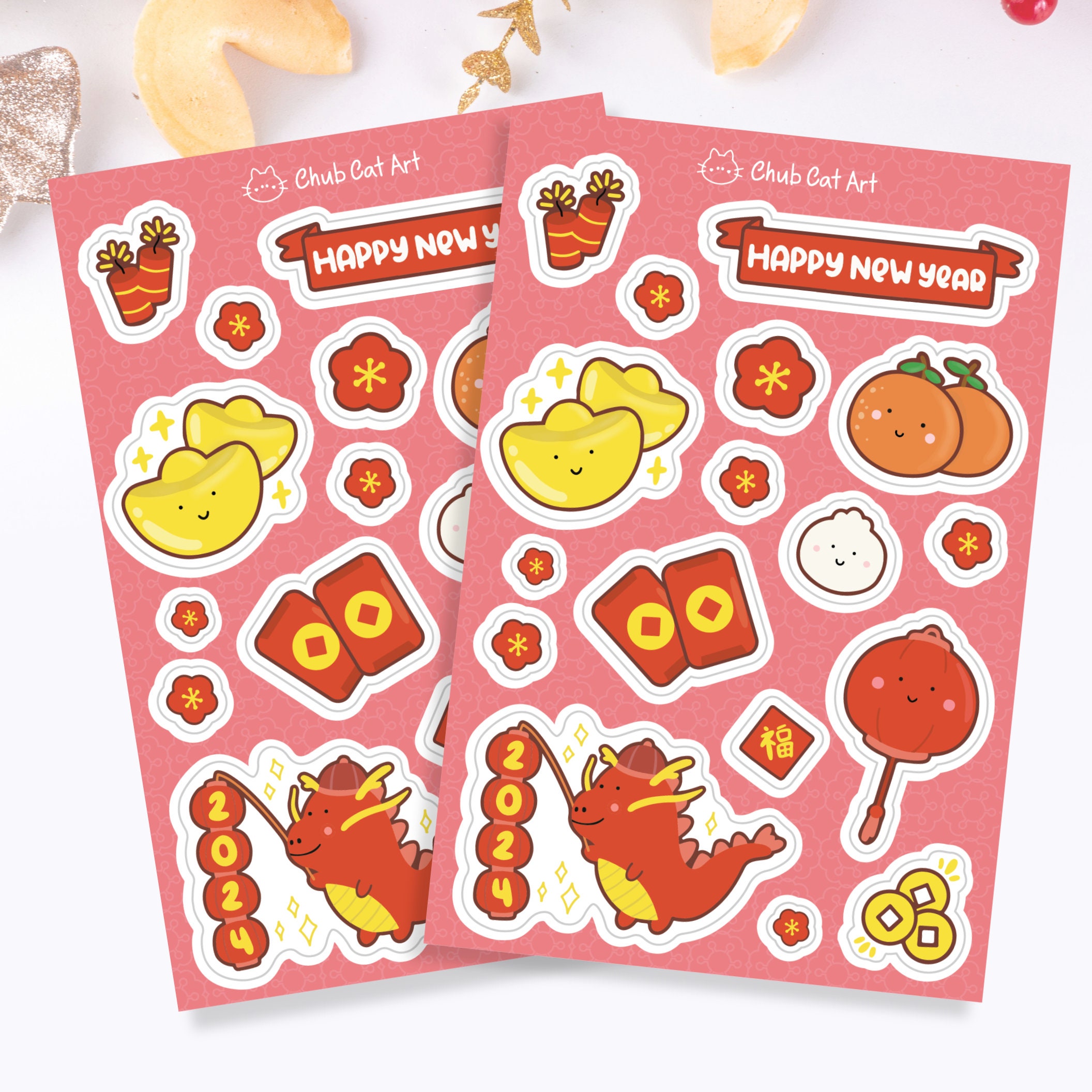 Cute 2024 Lunar New Year Sticker Sheets, 2024 Chinese New Year Sticker ...