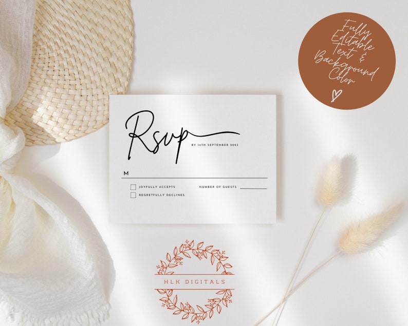 Modern RSVP Card | Minimalist Wedding Response Card | Wedding Insert ...