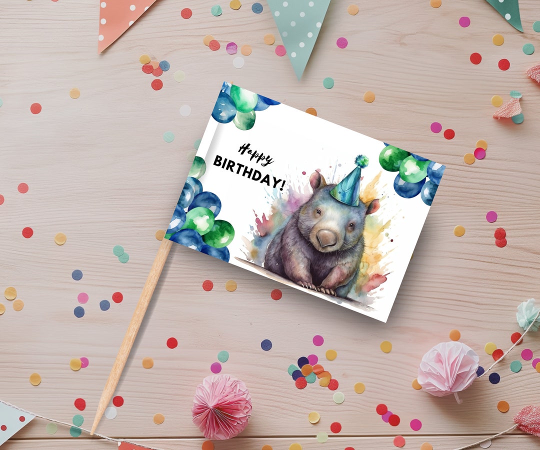 Printable Wombat Birthday Cupcake Topper, Instant Download Print at ...