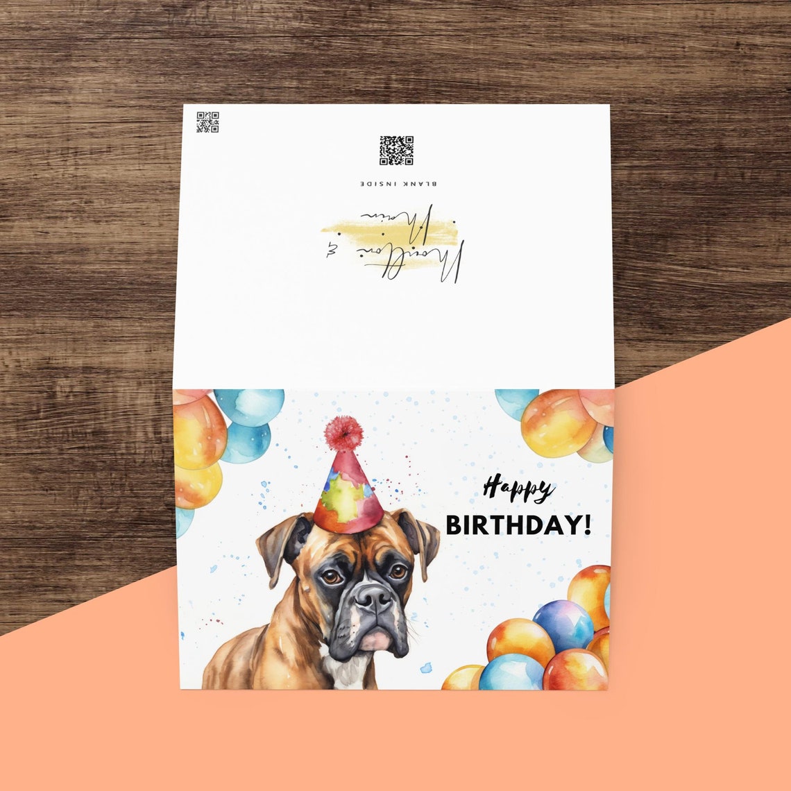 Boxer Birthday Card, Happy Birthday Party Hat and Balloons, Boxer Dog ...