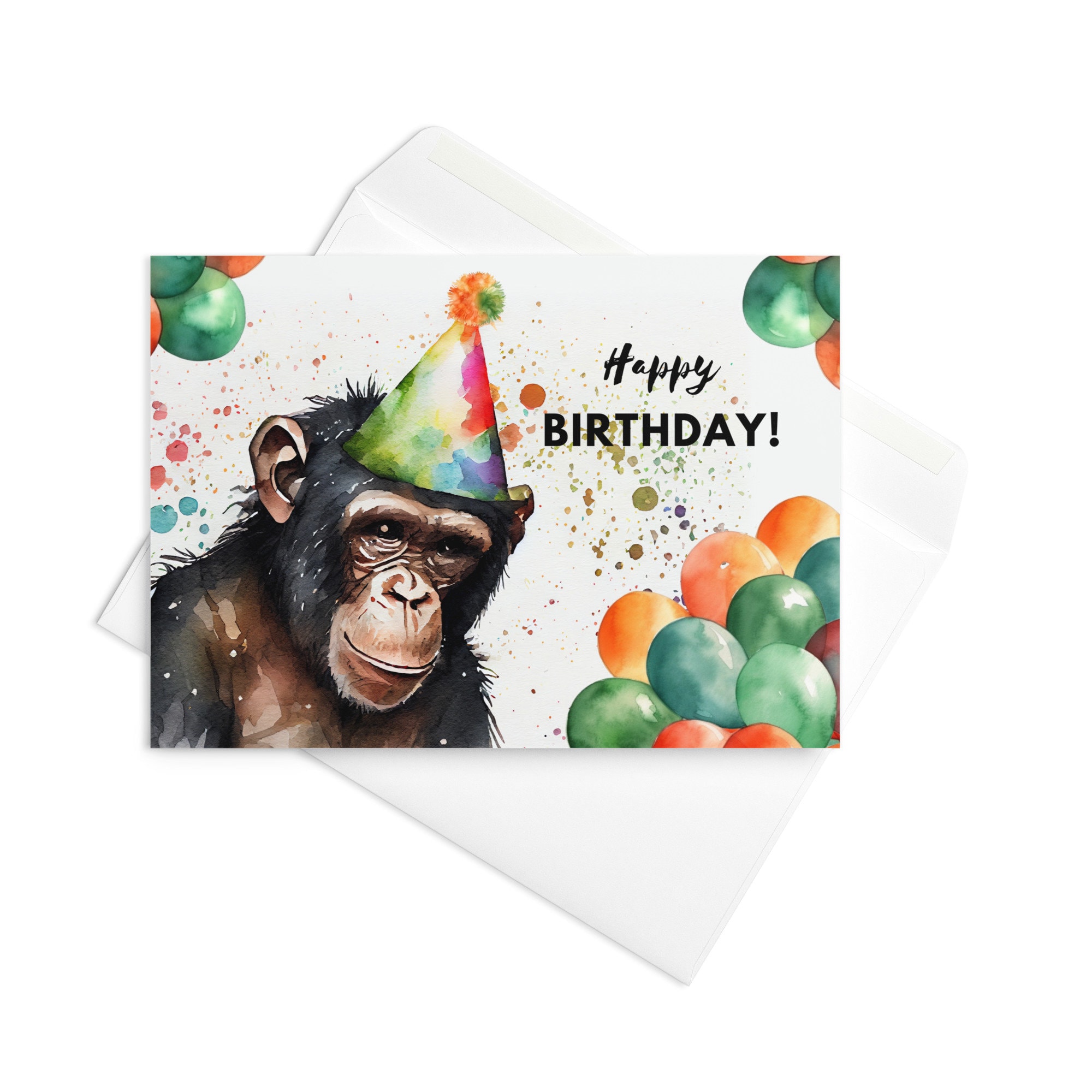 Chimpanzee Birthday Card With Party Hat, Happy Birthday, Monkey Chimp ...