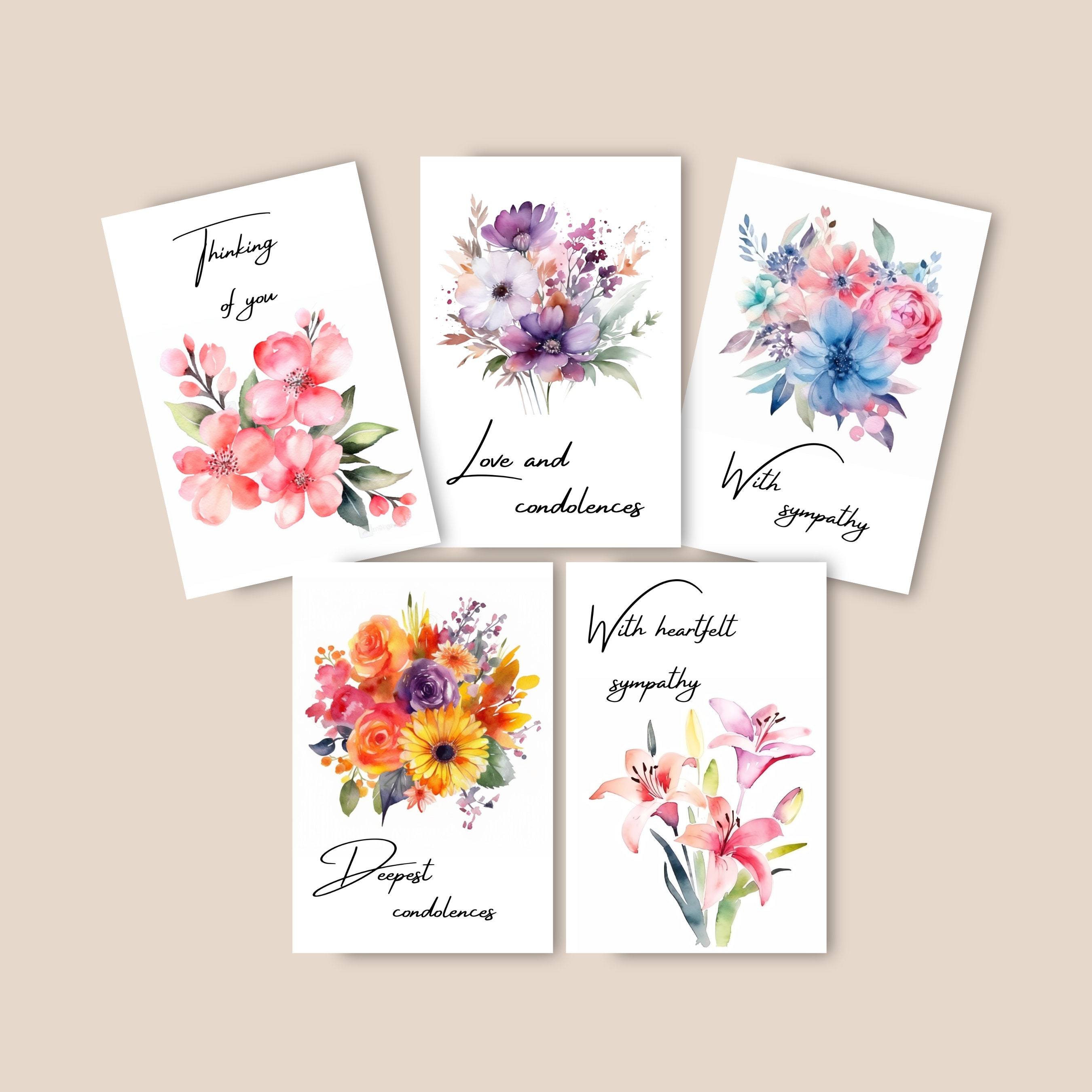 Sympathy Card Set, Watercolor Floral Condolences Card Pack, Grief ...