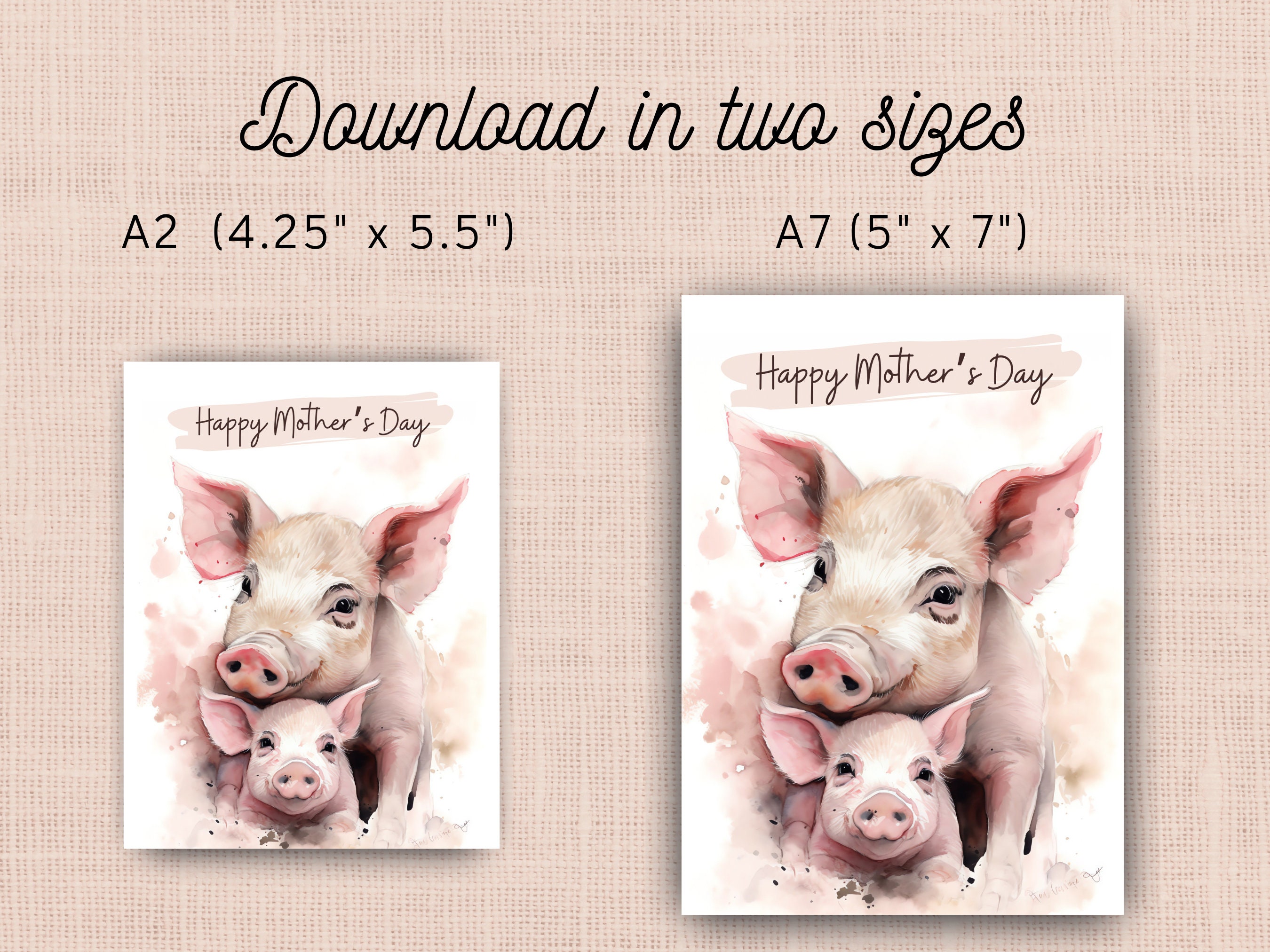 Printable Pig Mother’s Day Card, Instant Download Print at Home Mother ...
