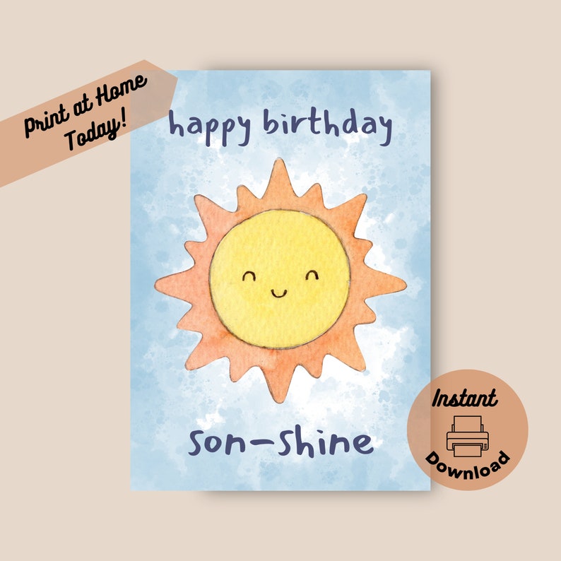 Printable Son Birthday Card Instant Download Print at Home - Etsy