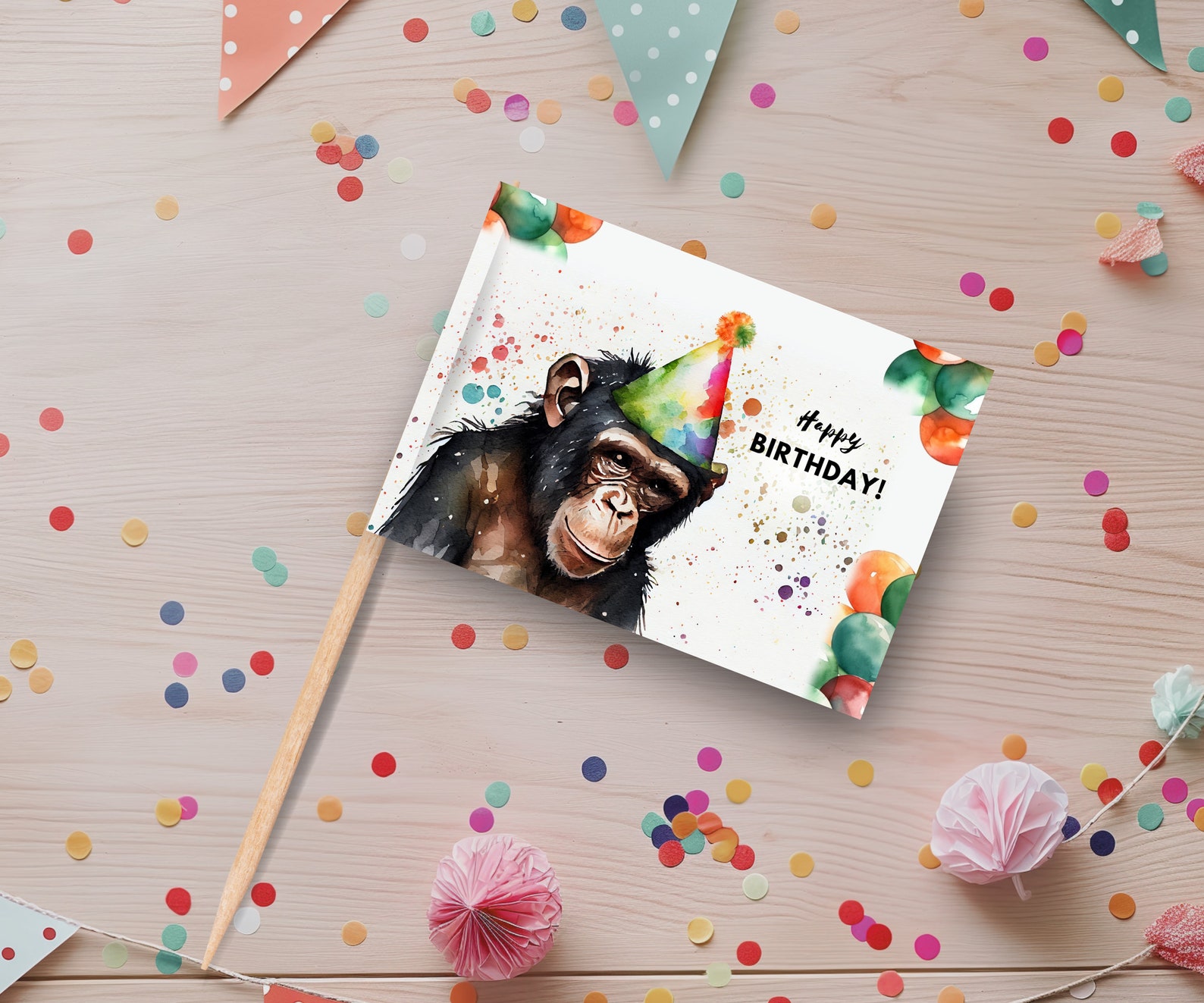 Printable Chimpanzee Birthday Cupcake Topper, Instant Download Print at ...