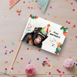 Printable Chimpanzee Birthday Cupcake Topper, Instant Download Print at ...