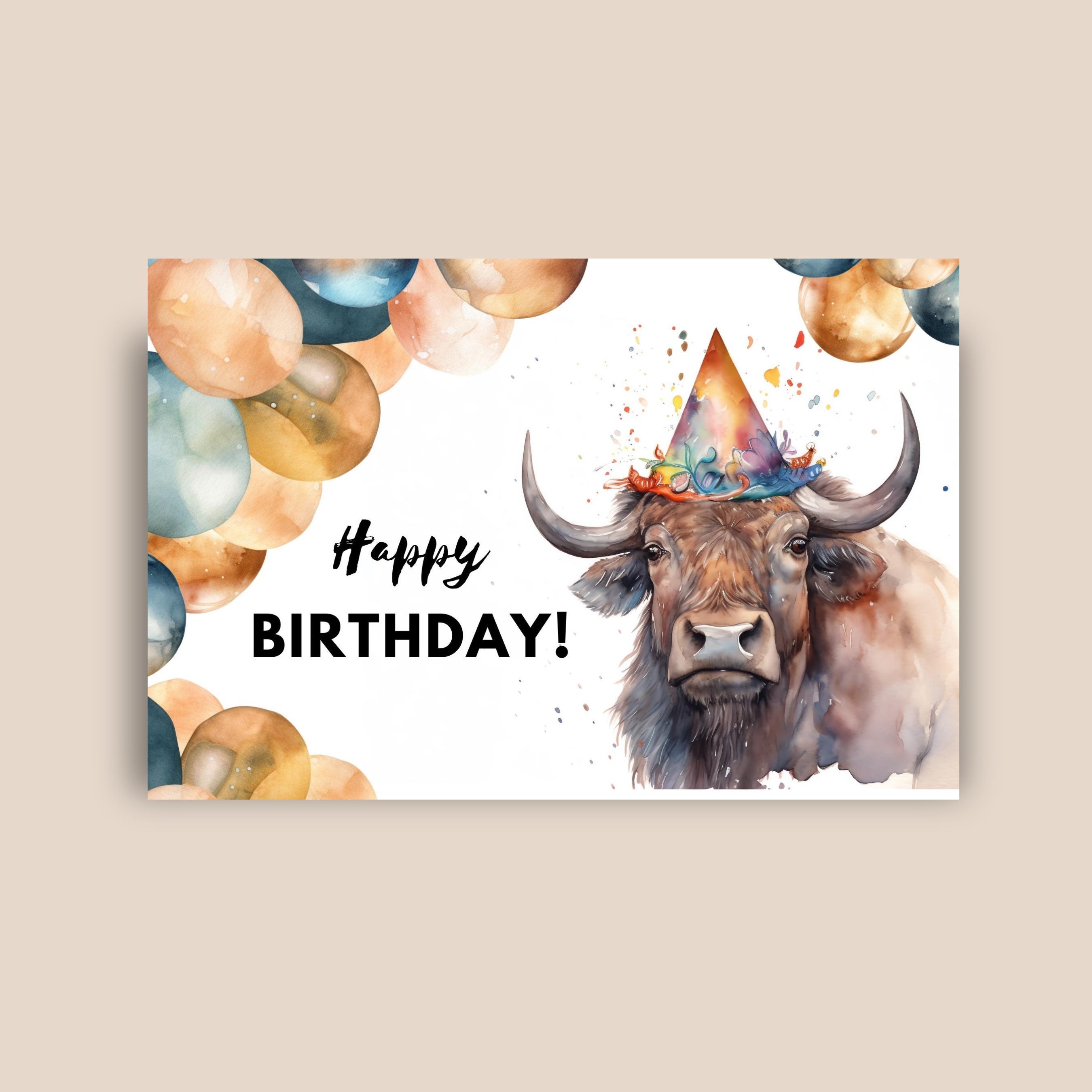 Buffalo Birthday Card With Party Hat, Happy Birthday, American Bison ...