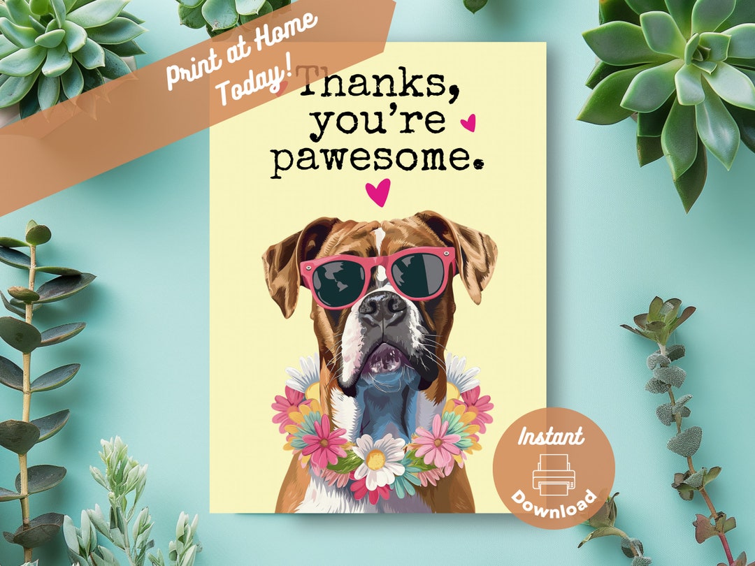 Printable Boxer Dog Funny Thank You Card, Instant Download Print at ...