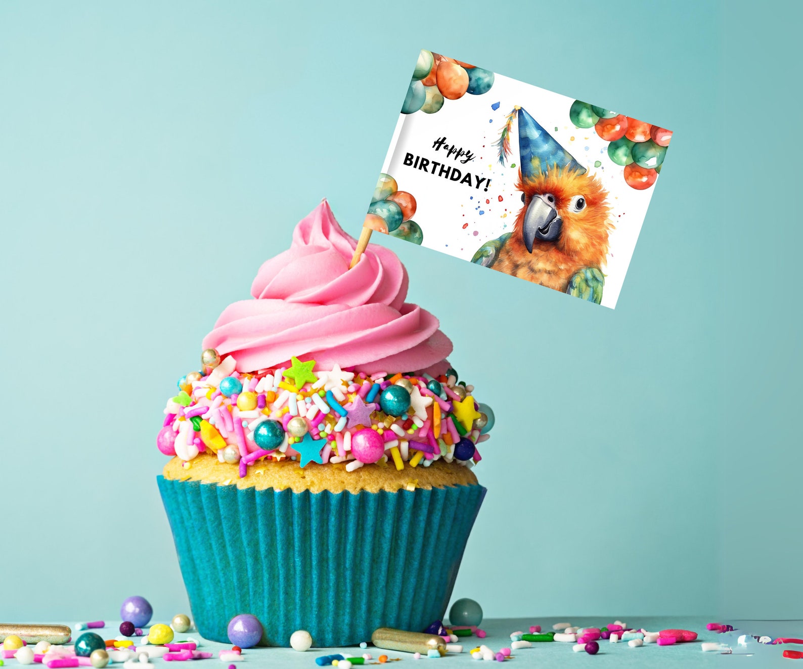 Printable Parrot Birthday Cupcake Topper, Instant Download Print at ...