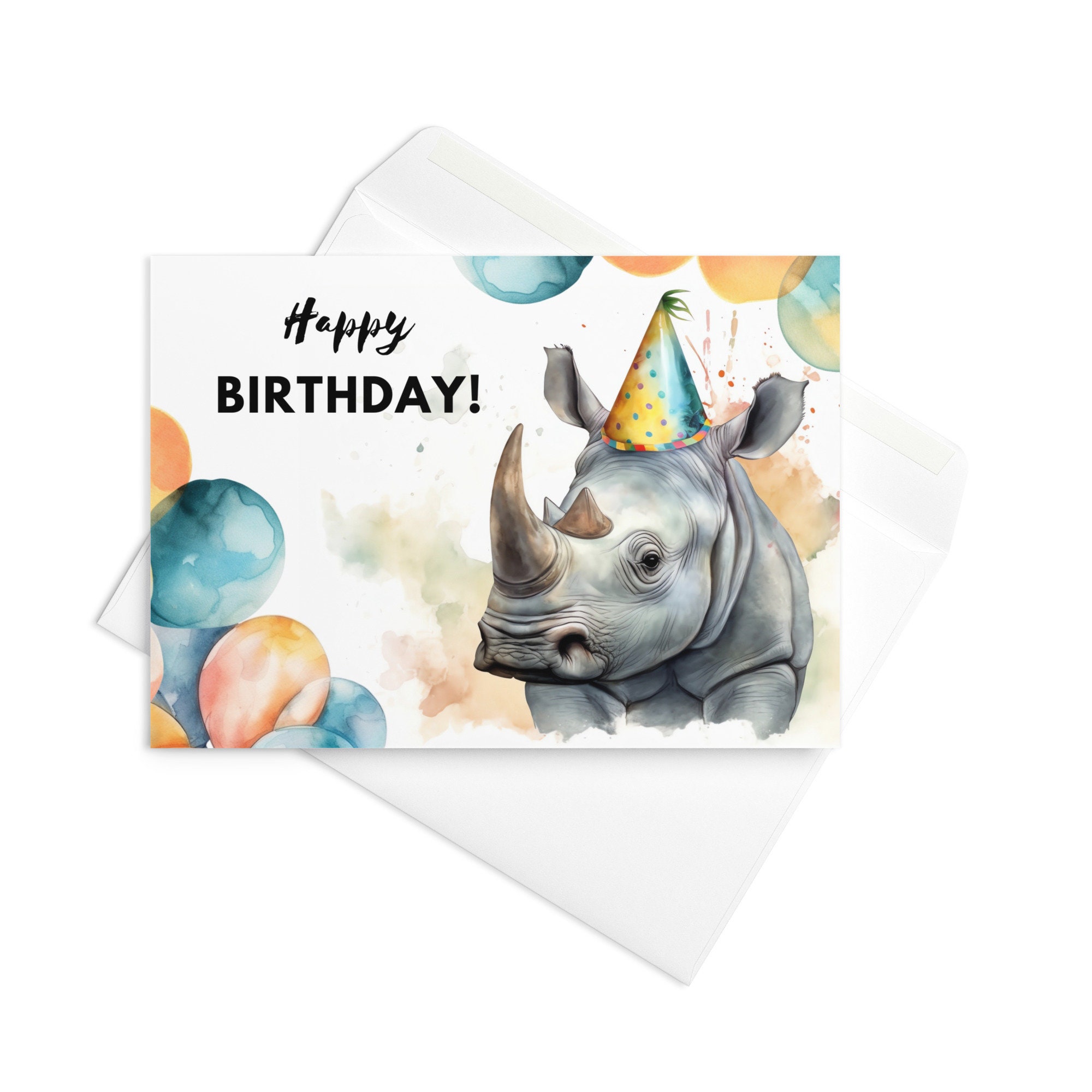 Rhino Birthday Card With Party Hat Happy Birthday Rhinoceros - Etsy