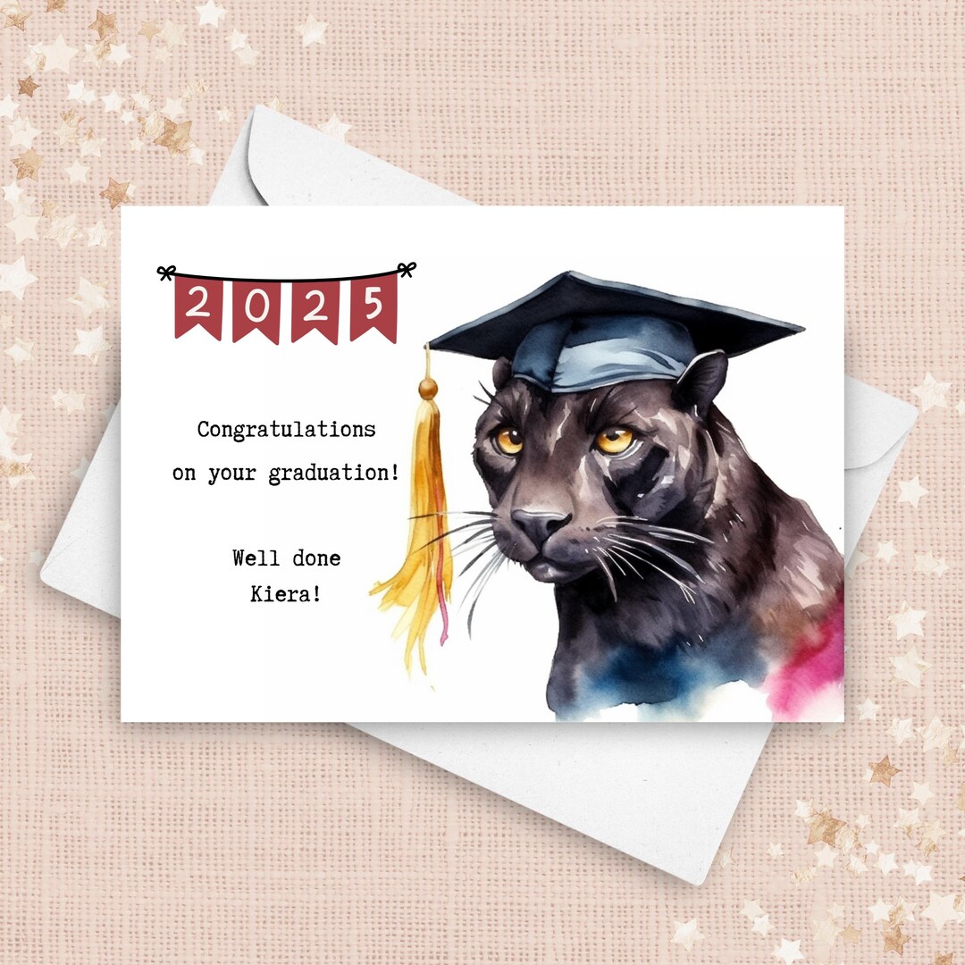 Panther Graduation Card, Graduation 2025 Custom Card Personalized, High ...