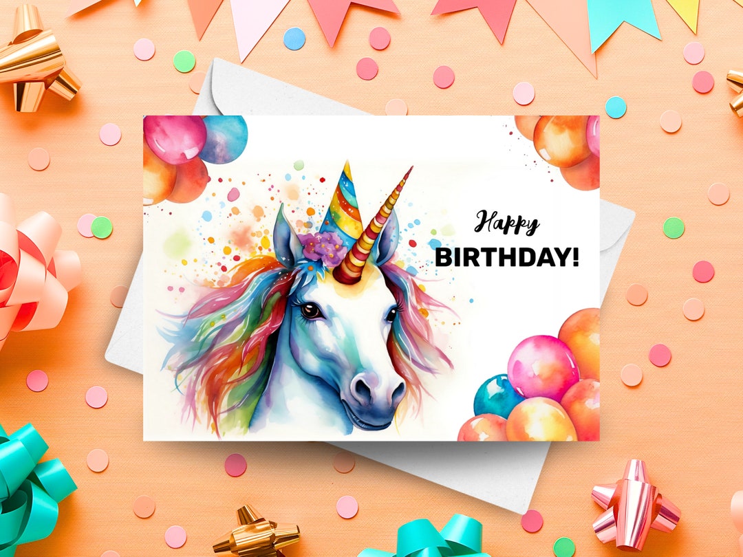 Printable Unicorn Birthday Card, Instant Download, Print at Home ...