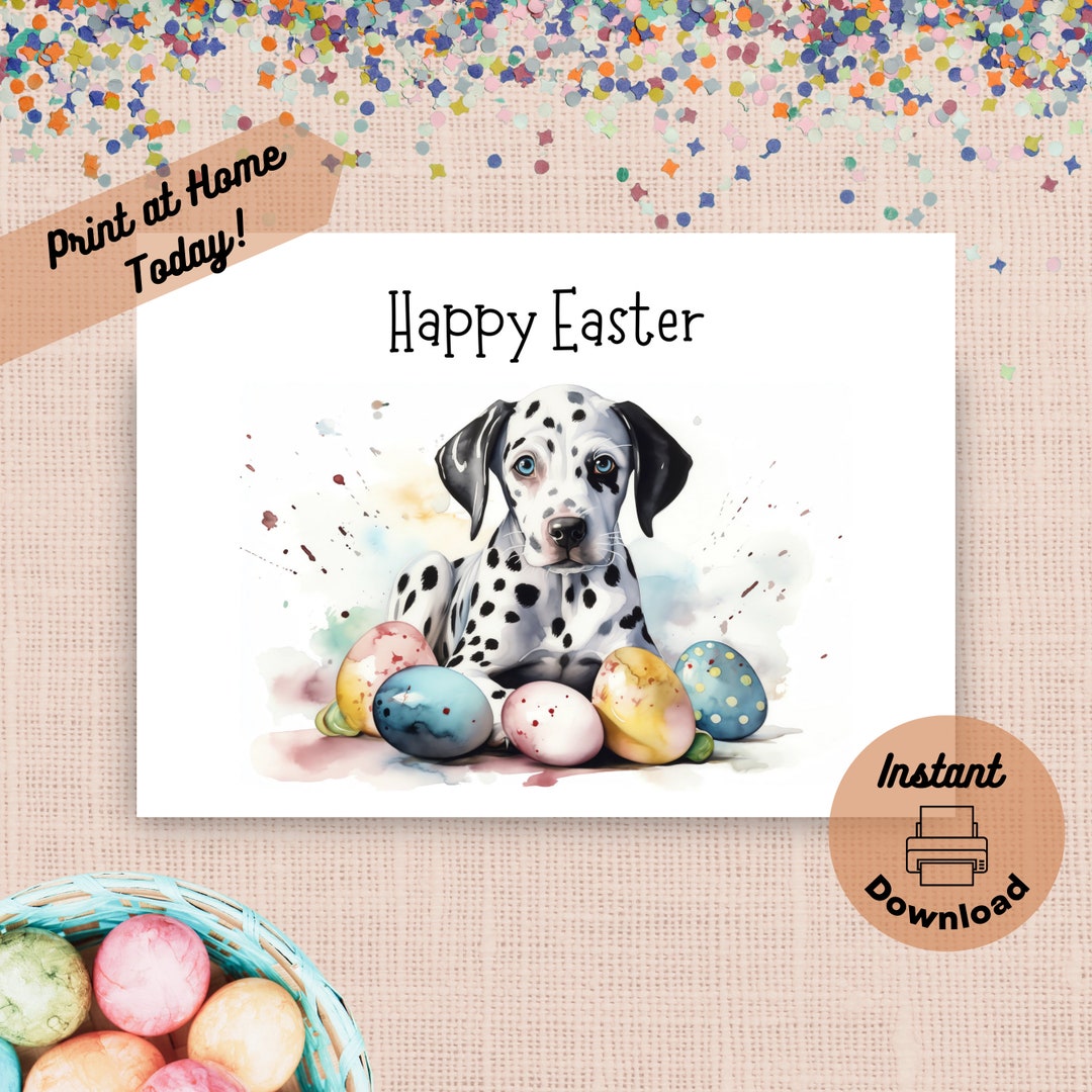 Printable Dalmatian Puppy Dog Easter Card, Instant Download Print at ...