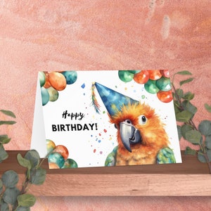 Parrot Birthday Card, Happy Birthday Party Hat, Macaw Bird Gift ...