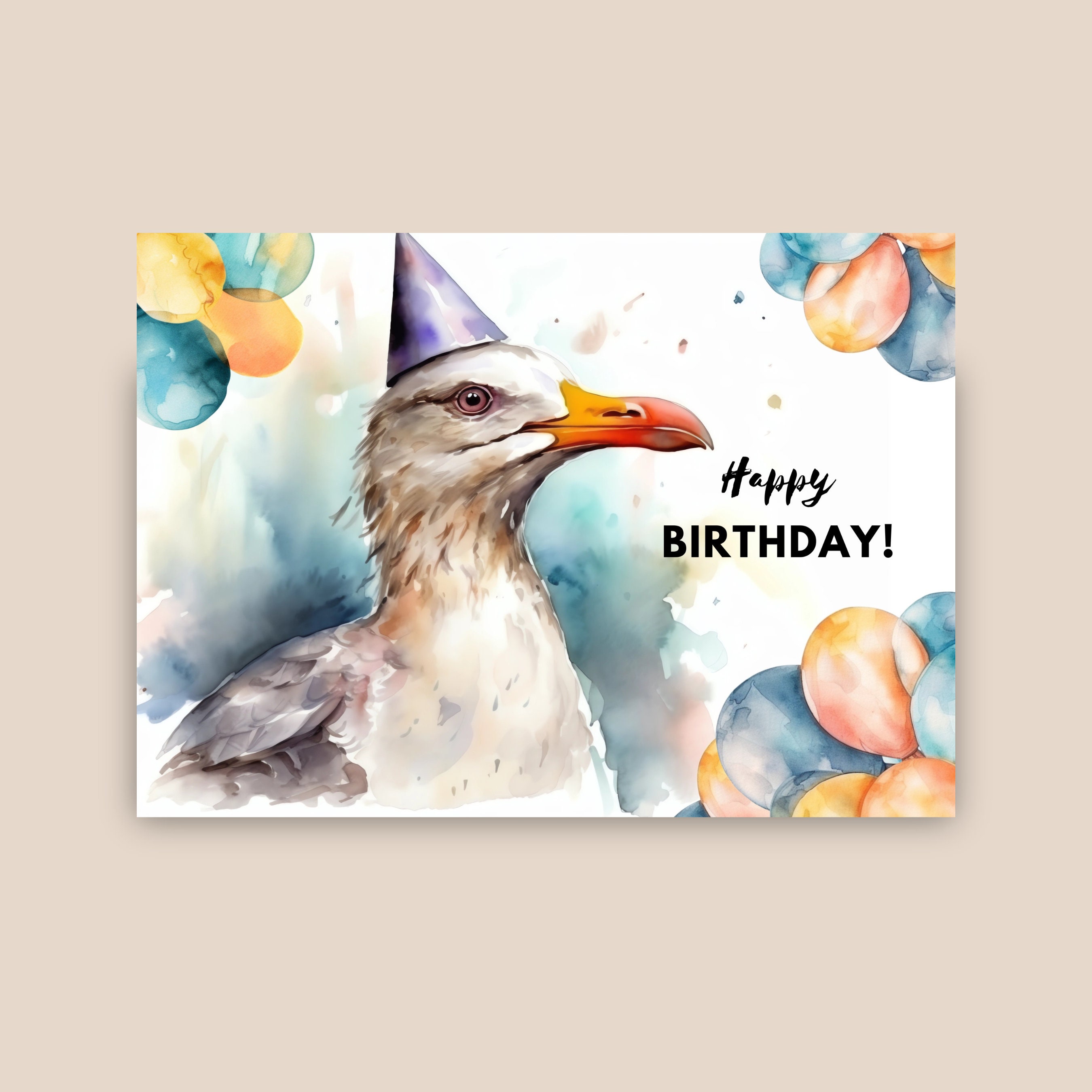 Seagull Birthday Card With Party Hat Happy Birthday Seagull - Etsy